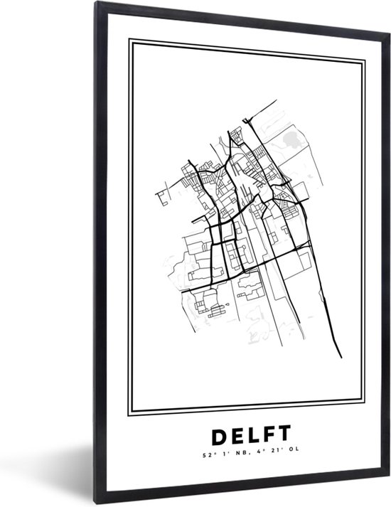 Fotolijst incl. Poster Zwart Wit- Stadskaart – Zwart Wit - Kaart ...