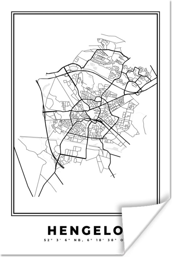 Poster Plattegrond – Hengelo – Zwart Wit – Stadskaart - Kaart ...