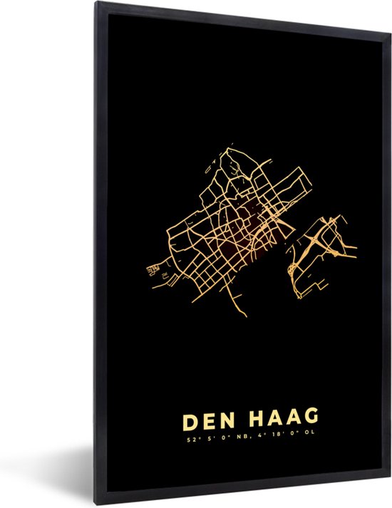 Fotolijst incl. Poster - Den Haag - Plattegrond - Stadskaart ...