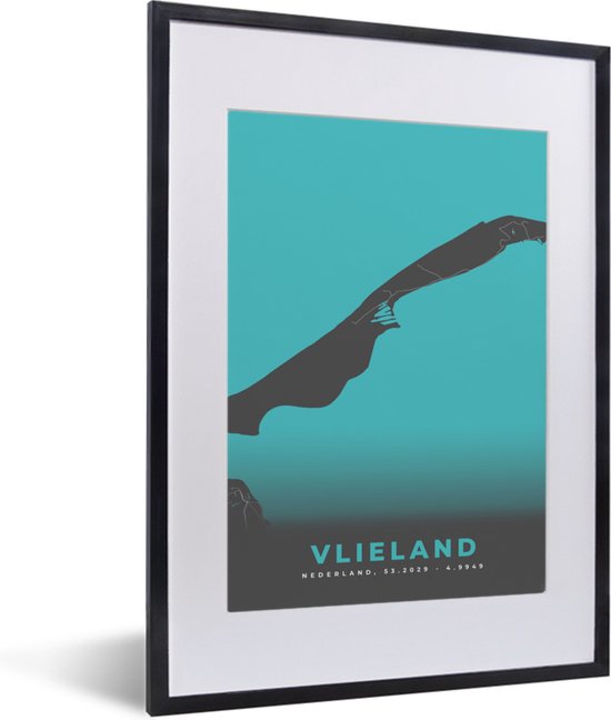 Fotolijst incl. Poster - Stadskaart - Vlieland - Plattegrond - Eiland - Kaart - 30x40... | bol