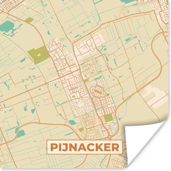 Poster Pijnacker - Stadskaart - Plattegrond - Kaart - Vintage - 100x100 ...