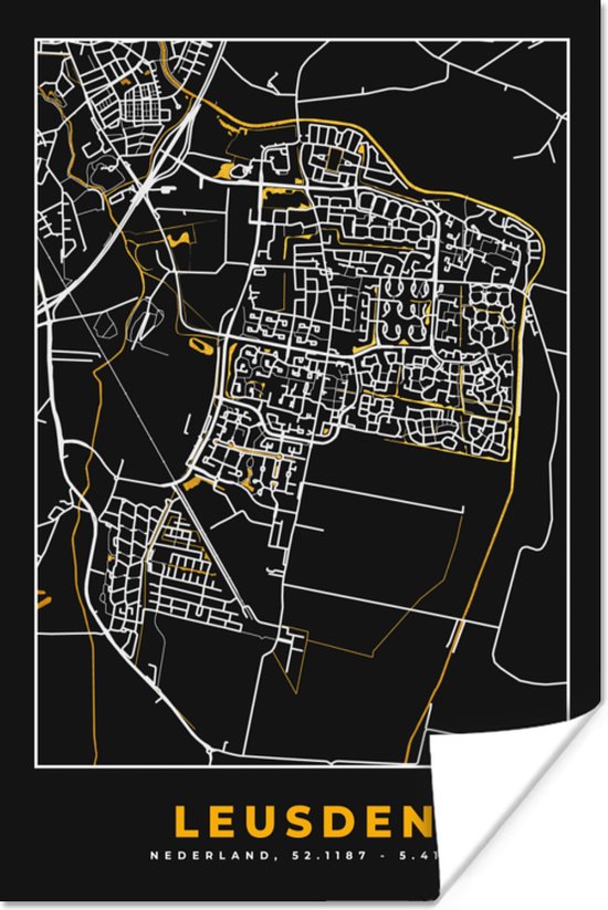 Poster Leusden - Stadskaart - Goud - Kaart - Plattegrond - 20x30 cm | bol