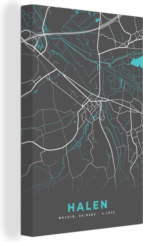 Peinture sur Toile City Map - Grijs - Carte - Halen - België - Carte ...