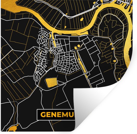 Muurstickers - Stadskaart - Genemuiden - Plattegrond - Goud - Kaart ...