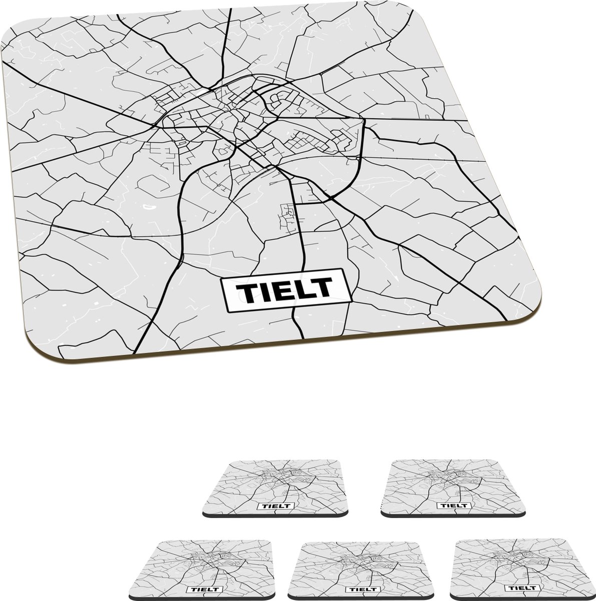 Onderzetters voor glazen - België – Tielt – Stadskaart – Kaart – Zwart ...