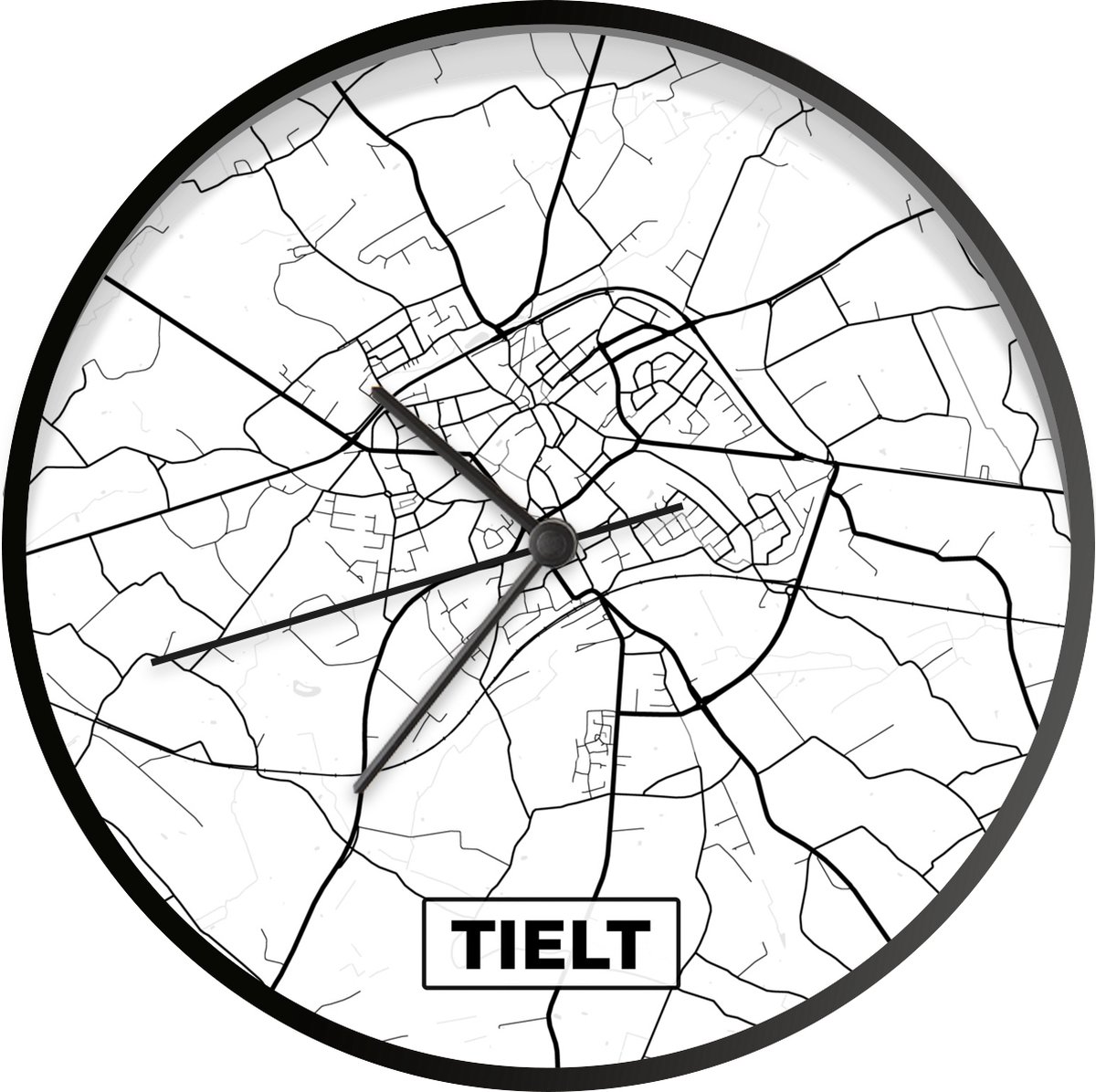 Klok - Ø 30 cm - Stadskaart – Plattegrond – België – Zwart Wit – Tielt ...