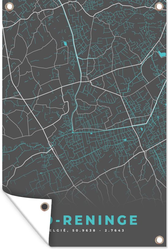 Muurdecoratie België – Lo Reninge – Stadskaart – Kaart – Blauw ...