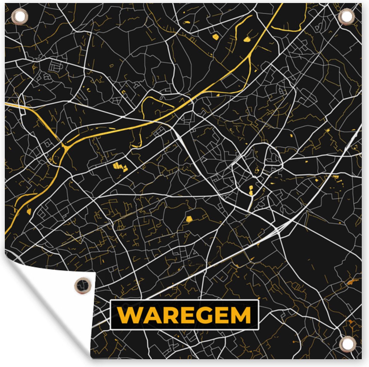 Tuindoek Waregem - Stadskaart - Kaart - Plattegrond - Goud - 100x100 cm ...