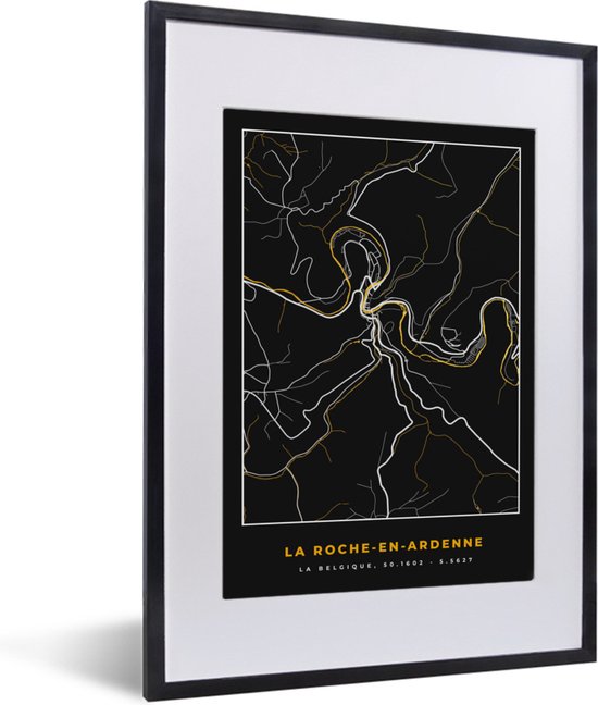 Fotolijst incl. Poster - Kaart - La Roche-en-Ardenne - Black en gold ...