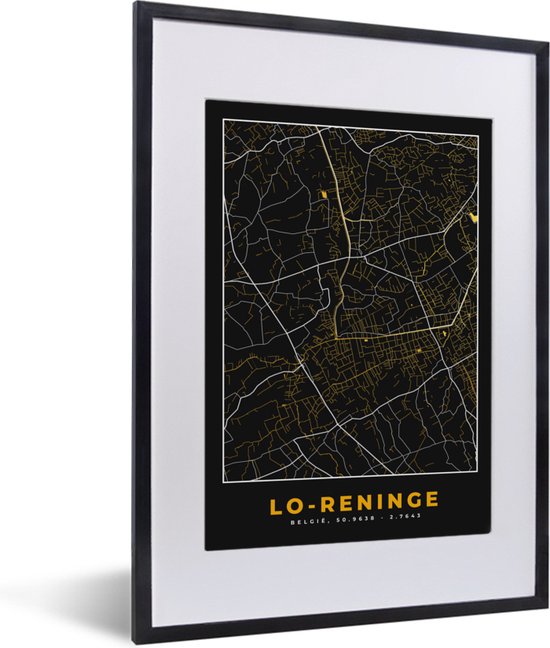 Fotolijst incl. Poster - Kaart - Lo-Reninge - Zwart - Stadskaart ...