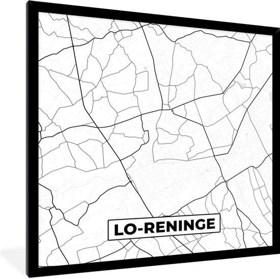 Fotolijst incl. Poster Zwart Wit- België – Lo Reninge – Stadskaart ...