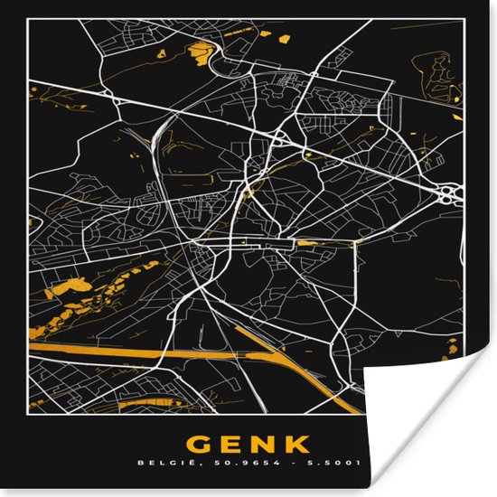 Poster Stadskaart - Kaart - Genk - Plattegrond - Goud - 50x50 cm | bol