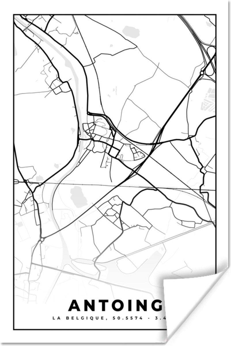 Poster Kaart – Plattegrond – Stadskaart – Antoing – België – Zwart Wit ...