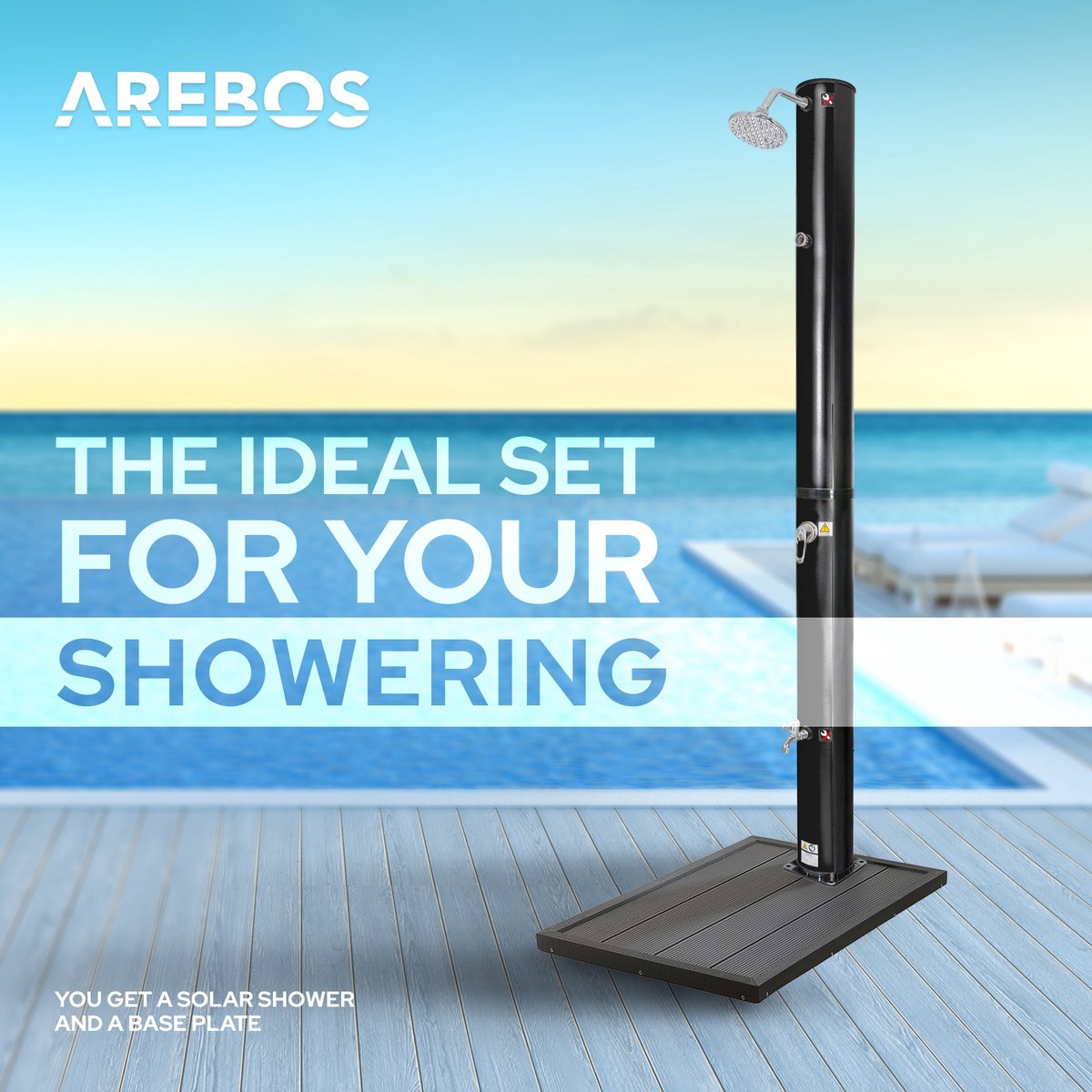 AREBOS Tuindouche met Vloerelement - Solar Douche met thermometer ...