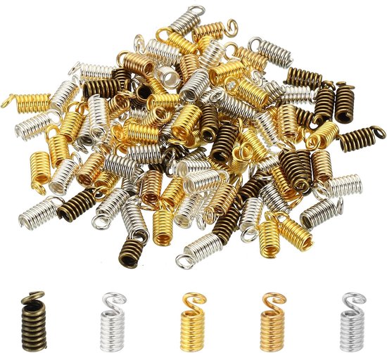 100Pcs Cord End Caps - 3x7mm Metal Spring Spool Ends - Crimping Clamps ...