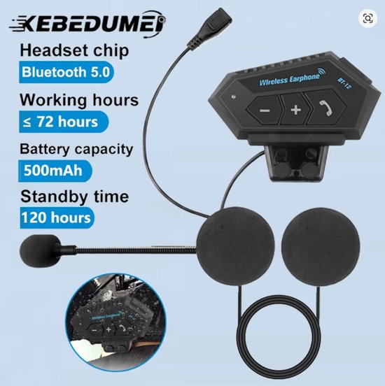 BT12 Bluetooth Motorhelm Headset – Draadloze Stereo Koptelefoon met ...
