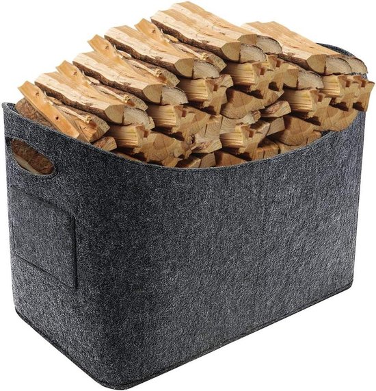 Opvouwbare vilten mand voor brandhout en boodschappen - Houten mand ...