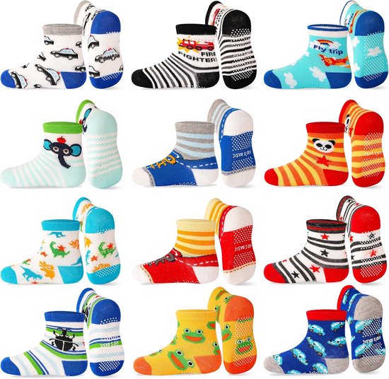 Antislip Sokken voor Peuters en Baby's - 12 Paar met Katoen en Cartoon ...