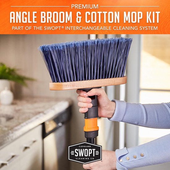 Hoekbezem en Dweil Set met Lange Houten Handvatten - Verwisselbare ...