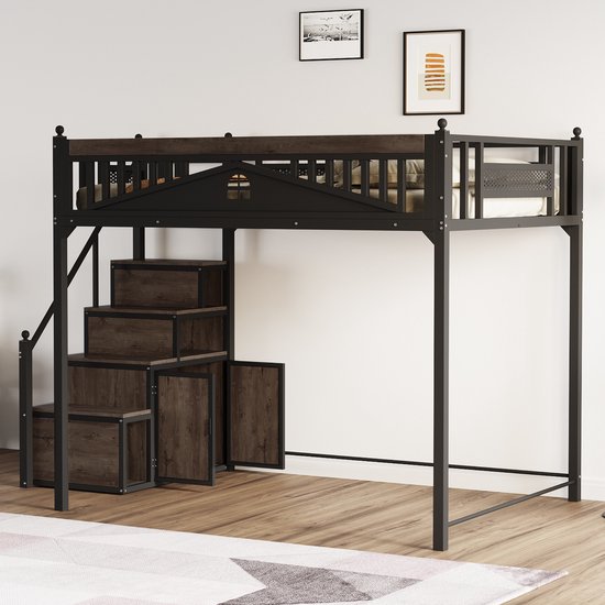Sweiko Hoogslaper - 140 x 200 cm - Metalen reling - Met opbergkast ...