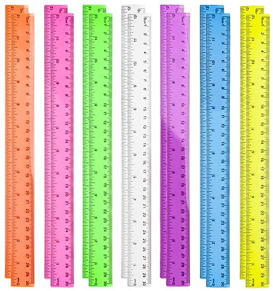 14 stuks 30 cm plastic linialen - geometrische 6 kleuren - transparante ...