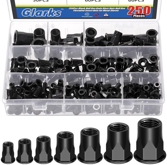 250pcs Thread Half Hexagonal Rivet Nuts Set - M3 - M4 - M5 - M6 - M8 ...