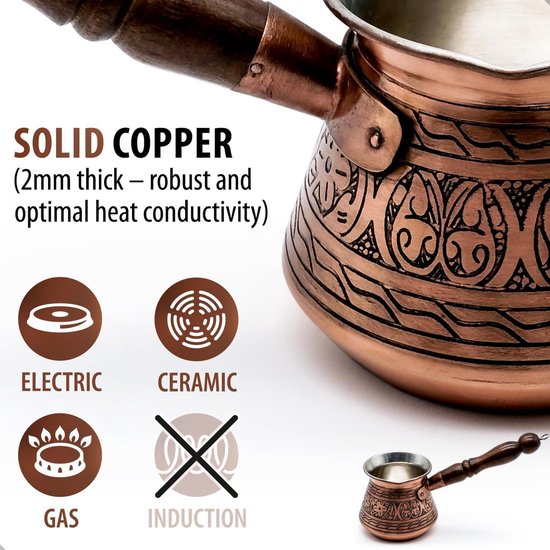 450 ml handmade mocha pot made of 2 mm thick copper - Engraved Turkish ...