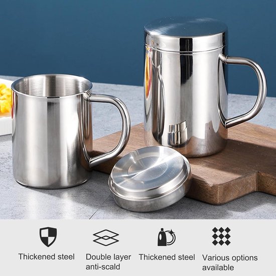 Allecto Plus - Roestvrijstalen koffiekopjes set voor camping en outdoor, 400 ml, 2... | bol