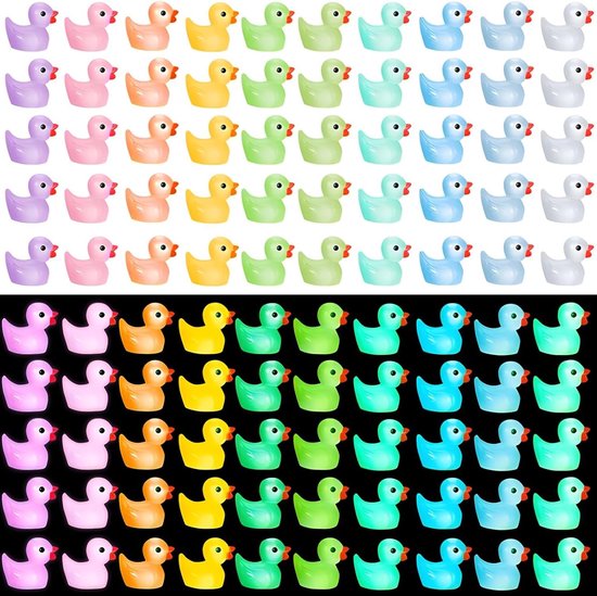 Allecto Plus - Set van 100 lichtgevende miniatuur eendjes van kunsthars in 10 kleuren... | bol