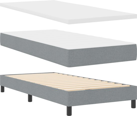 vidaXL - Boxspring - bed - met - matras - Lichtgrijs - 190 - x - 90 ...