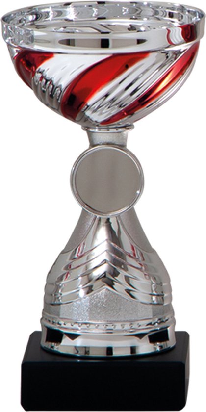 Trofee/prijs beker - zilver - rode lijnen - kunststof - 19 x 10 cm ...