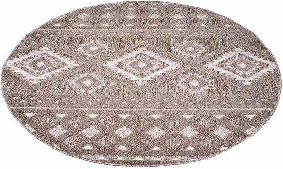 Flycarpets Caprenia Bruin Buitenkleed Rond - Vloerkleed Buiten ...