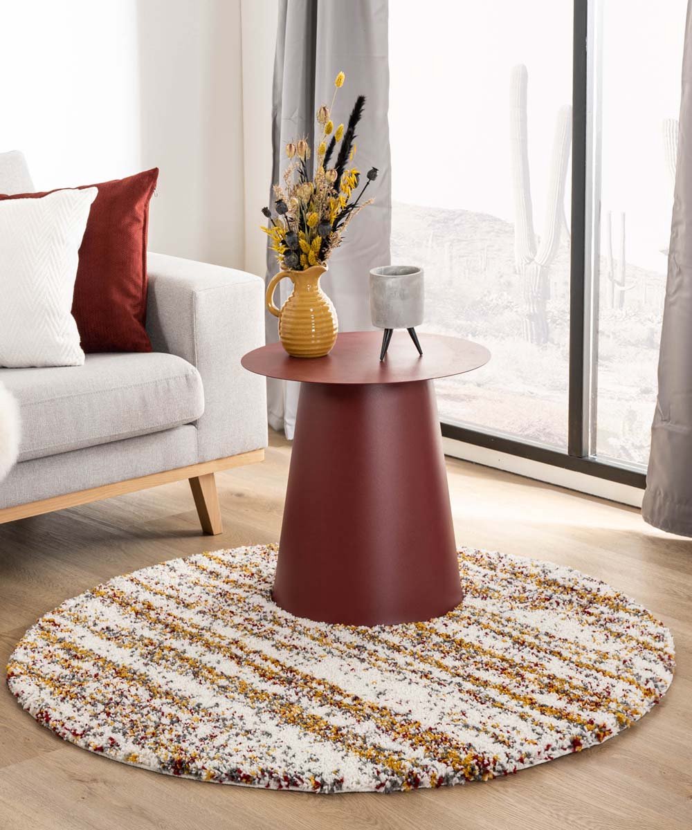 Rond hoogpolig vloerkleed strepen Artisan - wit/multi 100 cm rond | bol.com