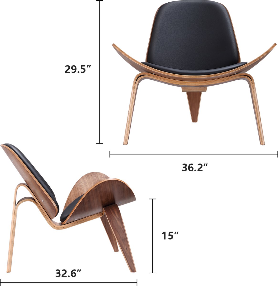 Lounge stoel - Moderne Scandinavische Stijl - Driepotige - Shell Stoel ...