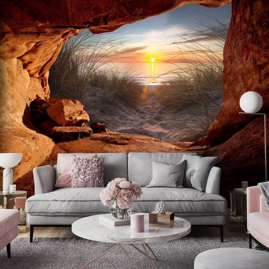 Fotobehang - Vlies Behang - 3D Uitzicht vanuit de Grot op de Duinen ...