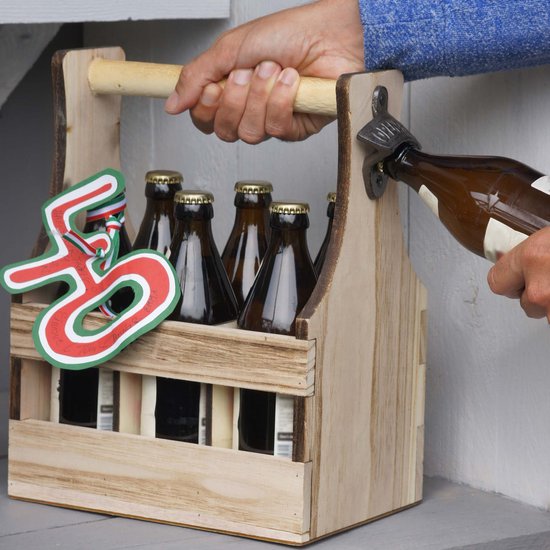 UNUS® Flessendrager van hout voor 6 flessen, bierdrager met flesopener ...