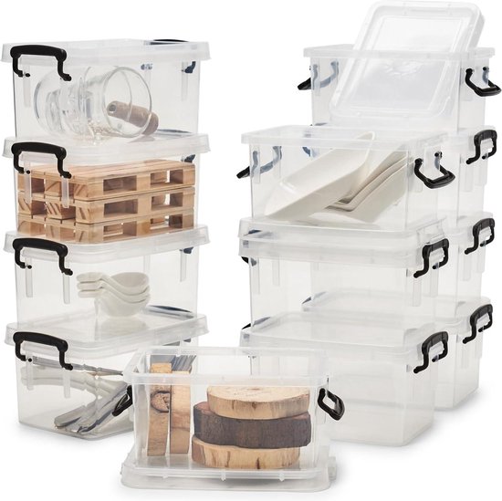 12 doorzichtige plastic opbergdozen met deksel - stapelbaar en klein ...