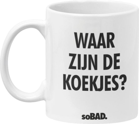 Mok wit - Waar zijn de koekjes? - soBAD. | Mug | Tekst | Collega ...