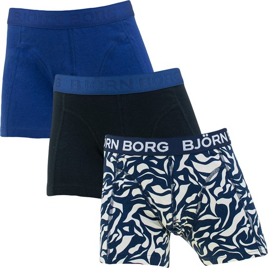 Björn Borg jongens cotton stretch 3P boxers basic print blauw & wit ...