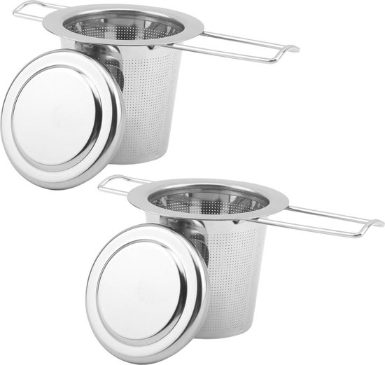 Set van 2 theezeef voor losse thee - roestvrij staal - deksel en ...