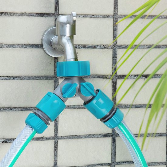 Dubbele kraanaansluiting voor tuinslang - 2-weg waterverdeler met adapter 1x 3/4" naar... | bol