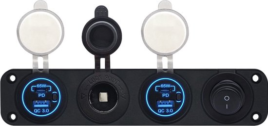 ProRide 12V USB Autolader 4 Poorten - 65W/QC3.0 - Schakelaar en 12V ...