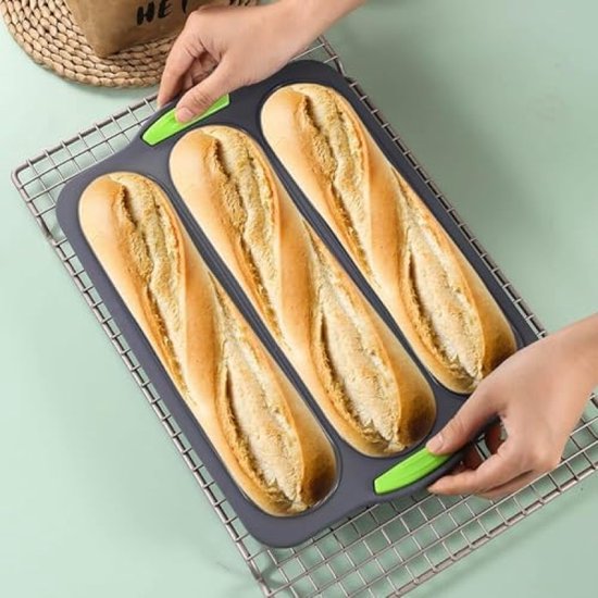 Stokbrood bakplaat mal siliconen, 3 holte Franse brood bakpan non-stick stokbrood... | bol