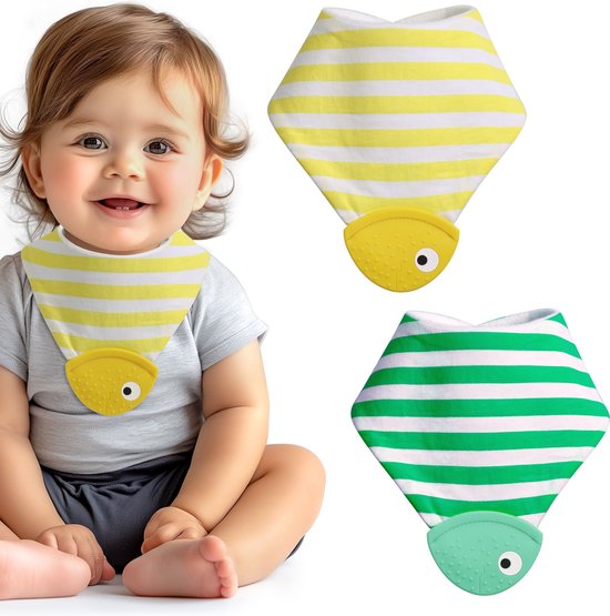 Navaris bandana baby slabbetjes met bijtring - Slabbetje met bijthoek ...