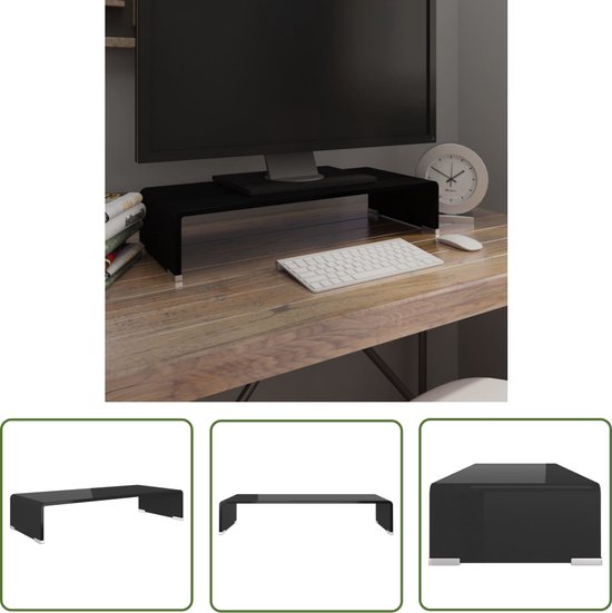 The Living Store TV-meubel - Verhoger voor televisie - Zwart glas ...
