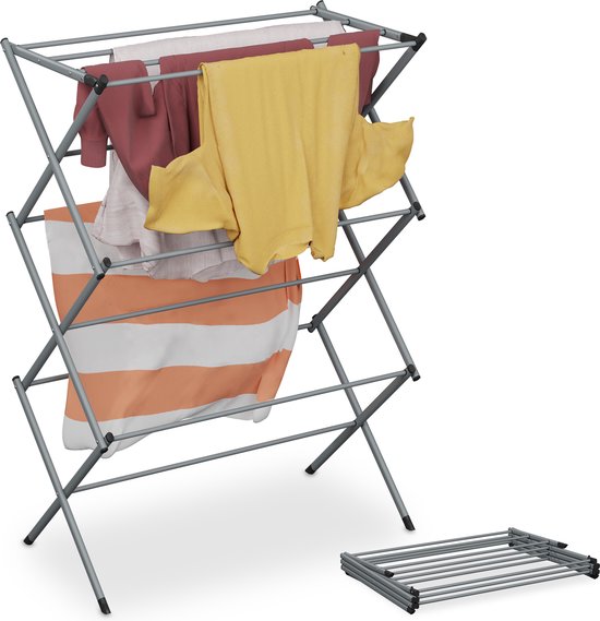 inklapbaar wasrek - 104 x 73 x 38 cm - 11 stangen - metaal - grijs | bol