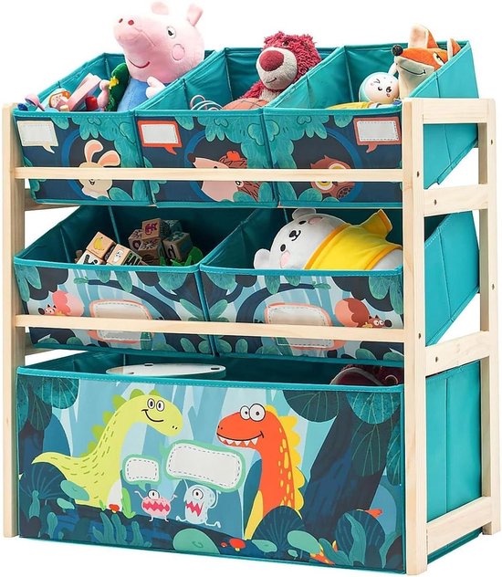 3-laags houten opbergrek met stoffen laden voor kinderen - speelgoed en ...