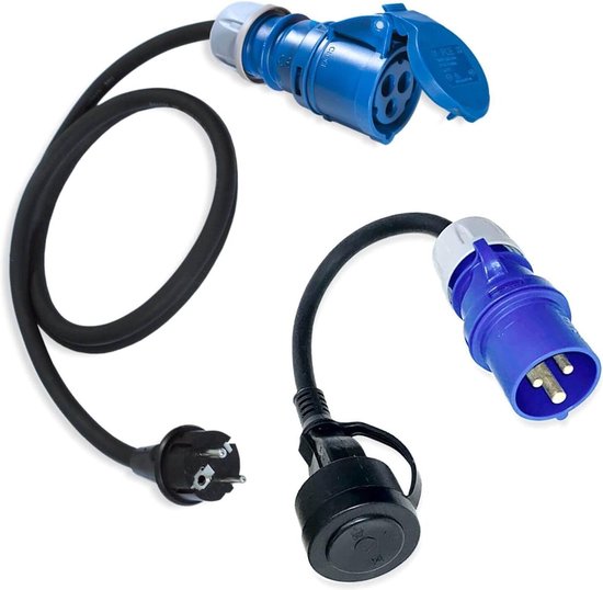 CEE adapter stroomkabel set van 2 - stekker koppeling voor camper ...
