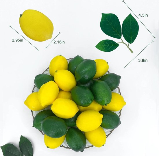 48pcs Artificial Lemons with Leaves - Realistic Fake Yellow Lemons for ...