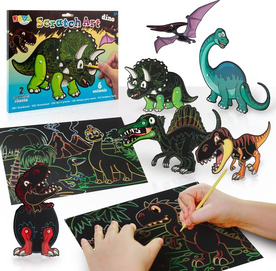 Scratch Art Dino Kinderen - Dino Knutselen - Krasboek - Inclusief 6 ...